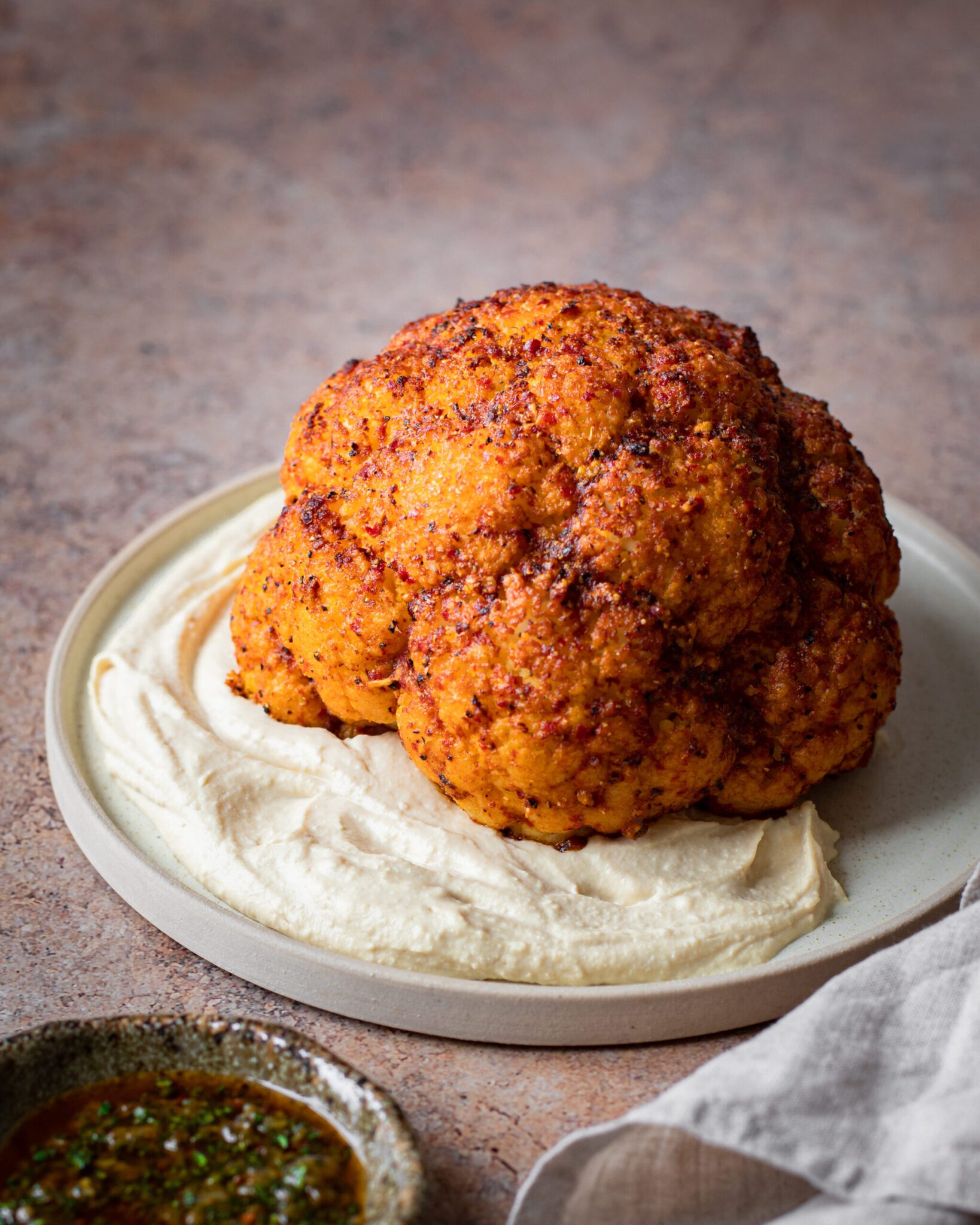 Roasted Cauliflower with Preserved Lemon Chermoula, Hummus & Crunchy ...
